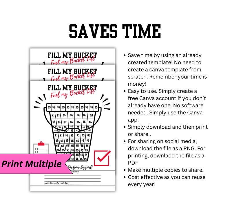 Fill My Bucket Fundraiser, PNG PDF 8.5" X 11" Color-in Donation Spots ...