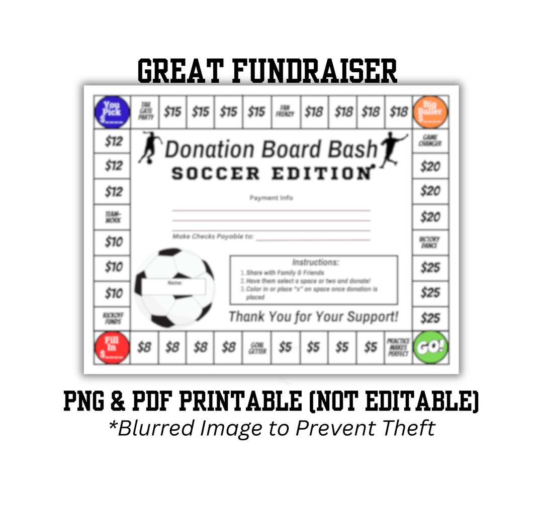 SOCCER Fundraiser Printable | Donation Board Bash | AAU Travel ...