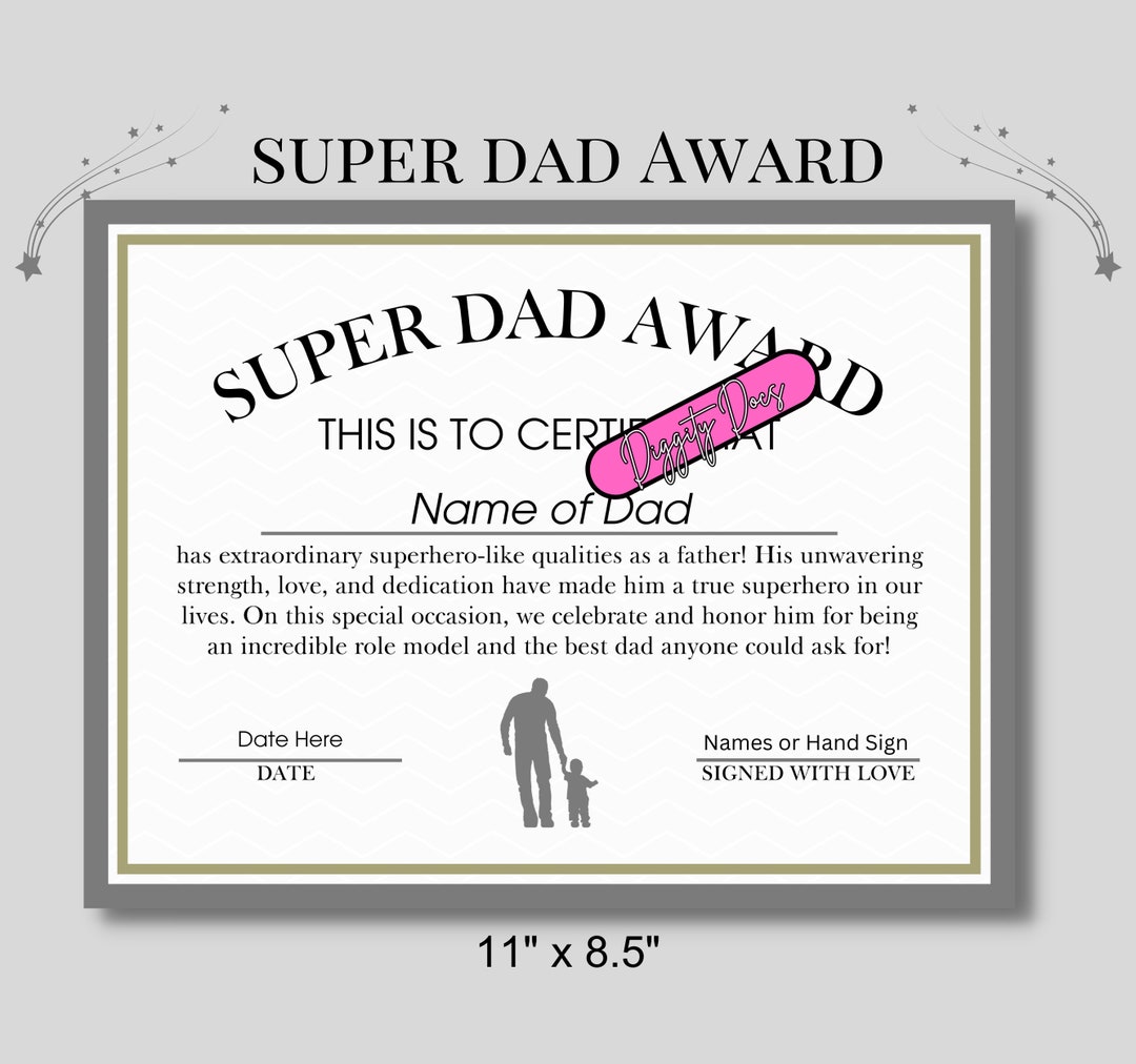 FATHER'S DAY AWARD Certificate Celebrate Dad's Superpowers With a ...