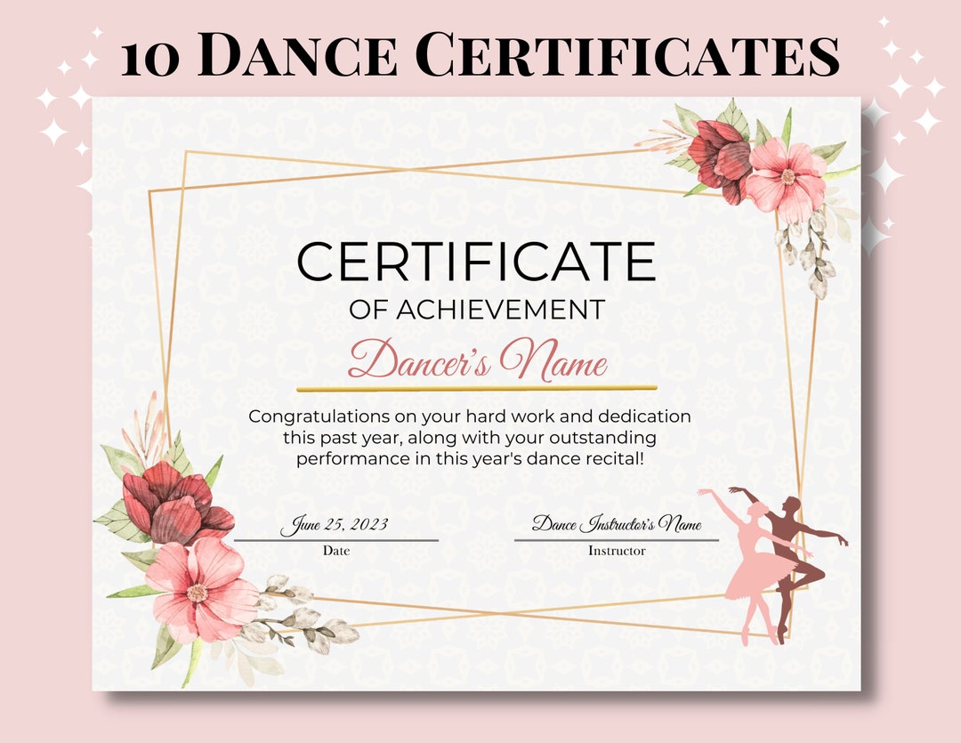 DANCE AWARD EDITABLE Certificates Bundle End of Year Floral Boho Top ...