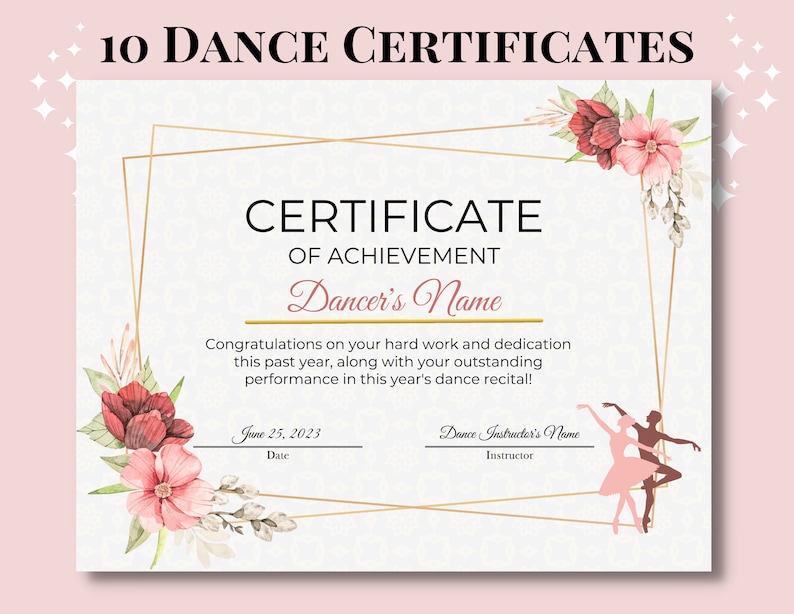 DANCE AWARD EDITABLE Certificates Bundle End of Year Floral Boho Top ...