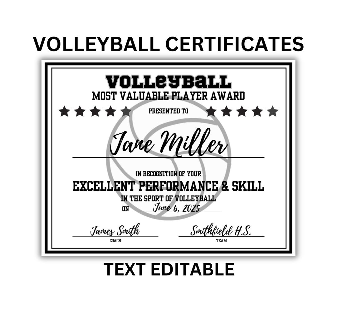 VOLLEYBALL CERTIFICATES | Text Editable | Awards | End of Year Awards ...