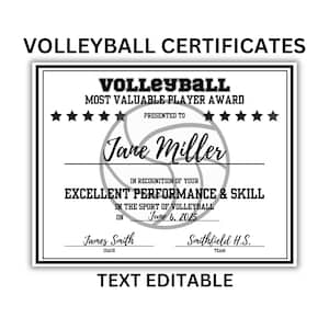 VOLLEYBALL CERTIFICATES | Text Editable | Awards | End of Year Awards ...