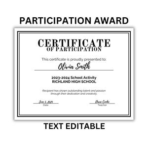 Participation Award Certificate | Editable | Customize & Celebrate ...