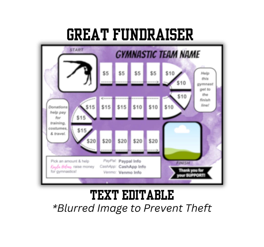 Purple Gymnastics Fill-in Fundraiser Game Board, Editable Gymnastics ...