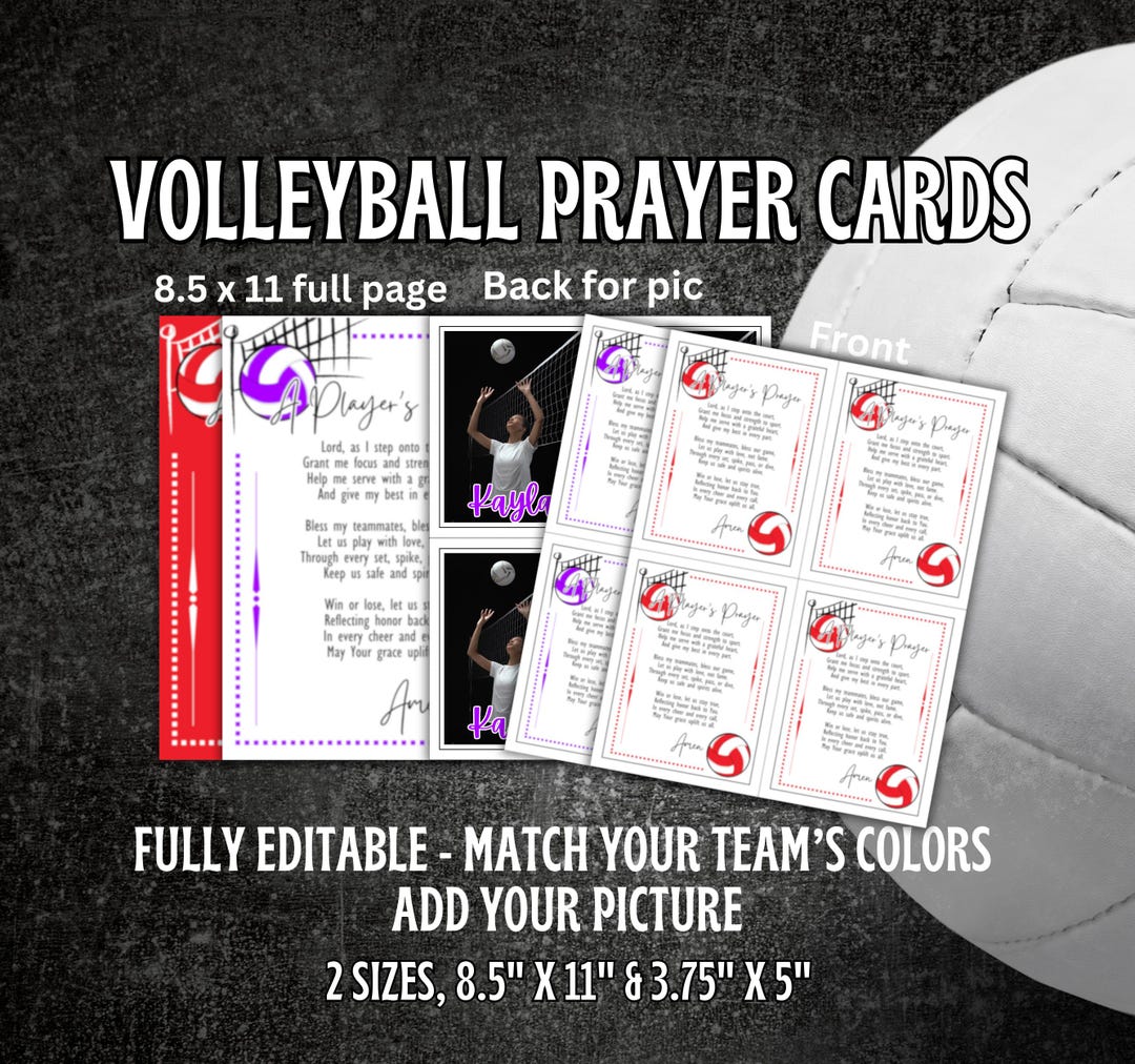 Editable Volleyball Prayer Cards Gift Tags: Support With Inspirational ...