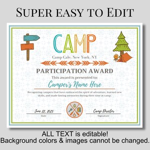 SUMMER CAMP Certificates | Personalize and Celebrate Camp Memories ...