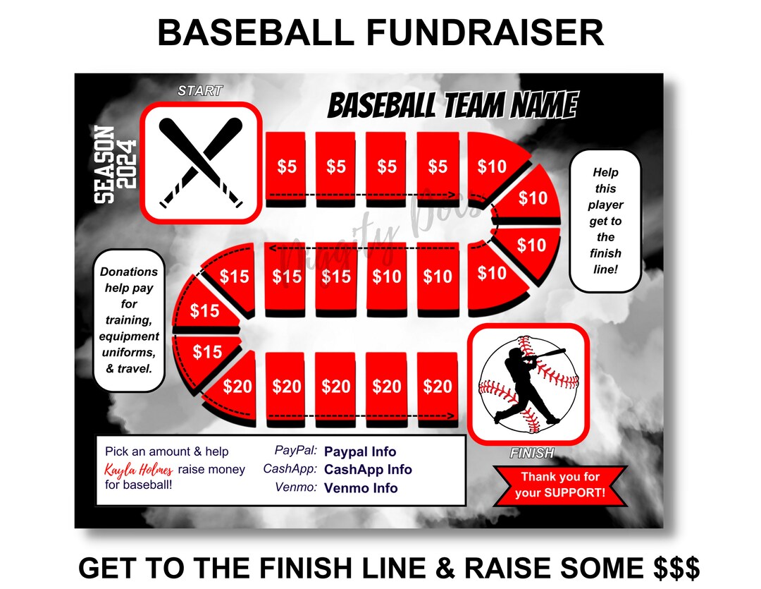 UNIQUE BASEBALL Fill in Fundraiser Game Board Editable Baseball ...
