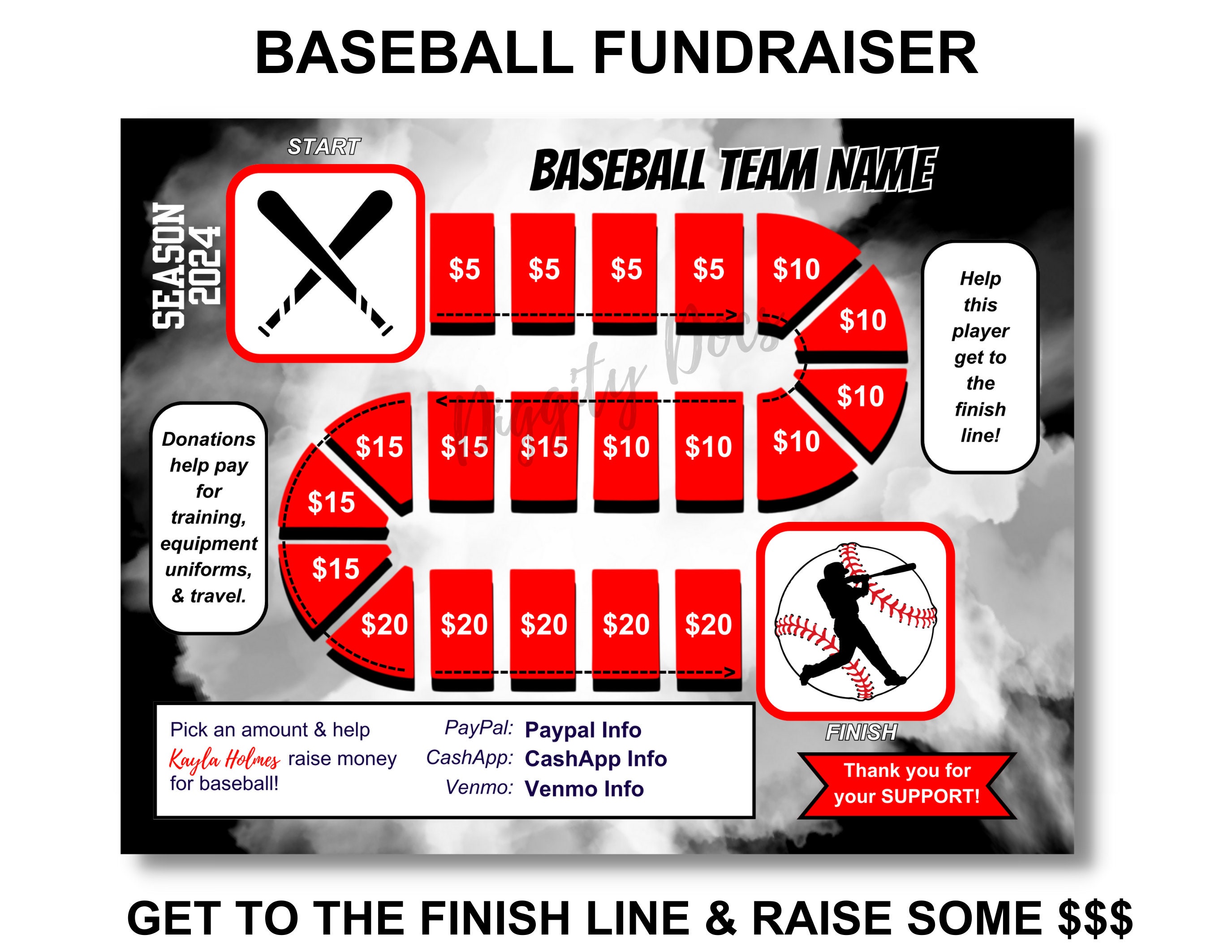 UNIQUE BASEBALL Fill in Fundraiser Game Board Editable Baseball ...
