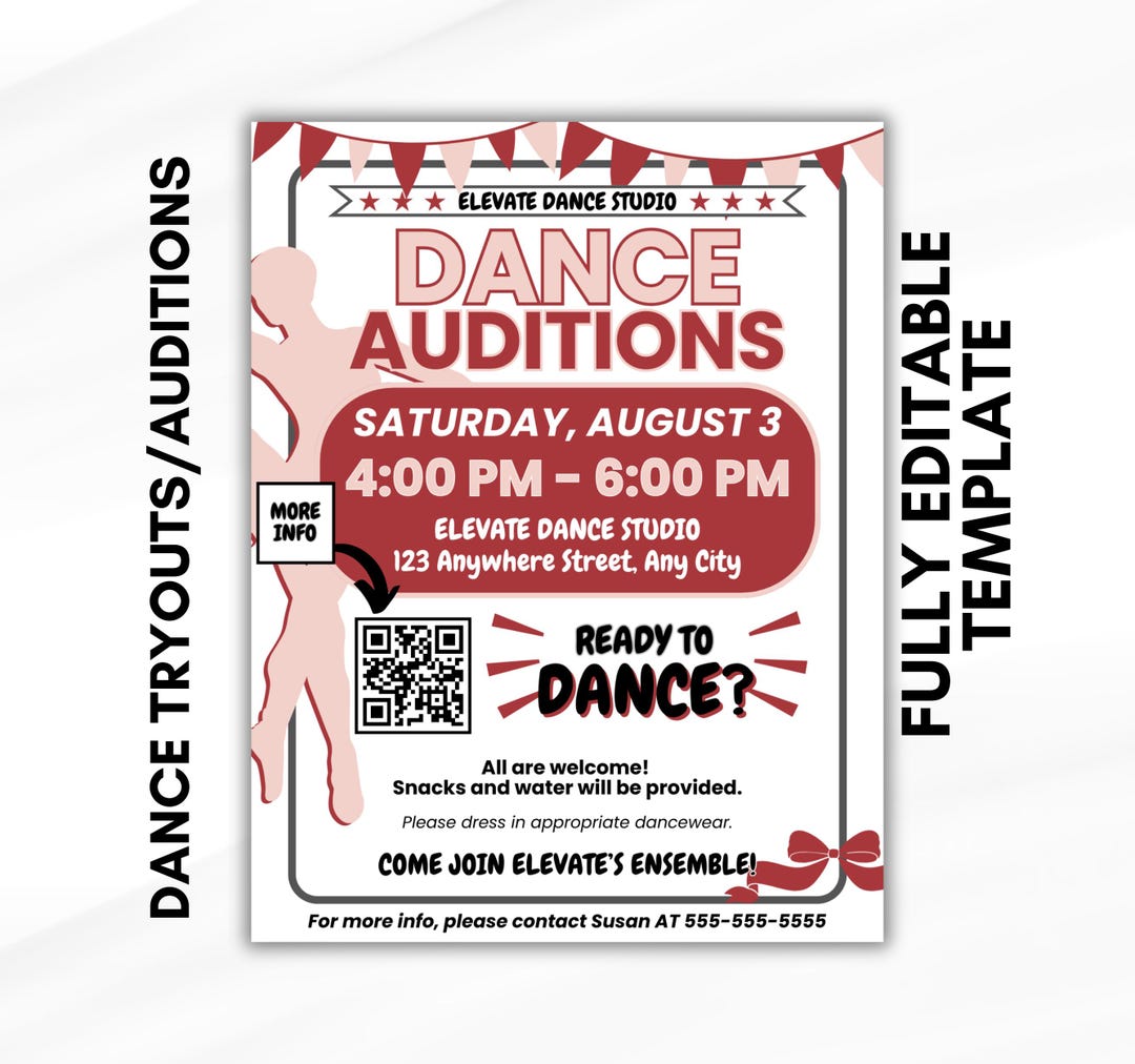 DANCE TRYOUTS, Ballet Auditions, Fully Editable Template, Flyer, Dance ...