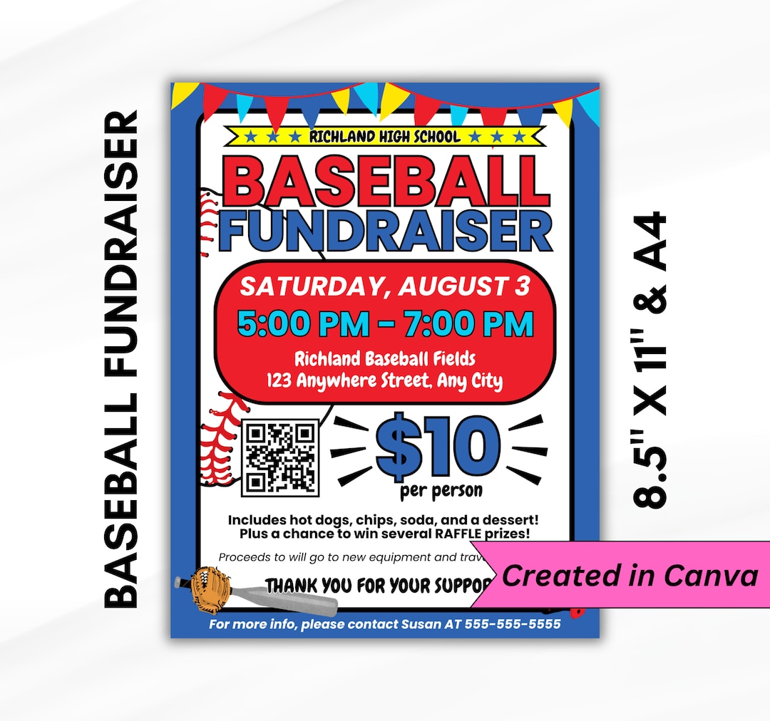 BASEBALL Fundraiser With QR Code, Custom Fully Editable Template - Easy ...