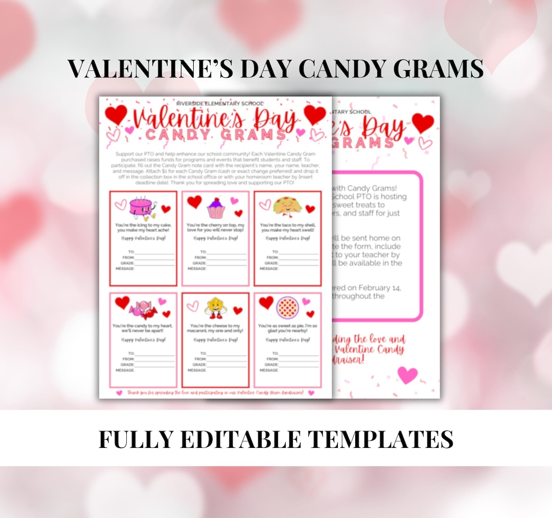 EDITABLE Valentine's Day CANDY GRAMS Fundraiser, Fill My Heart, Healthy ...