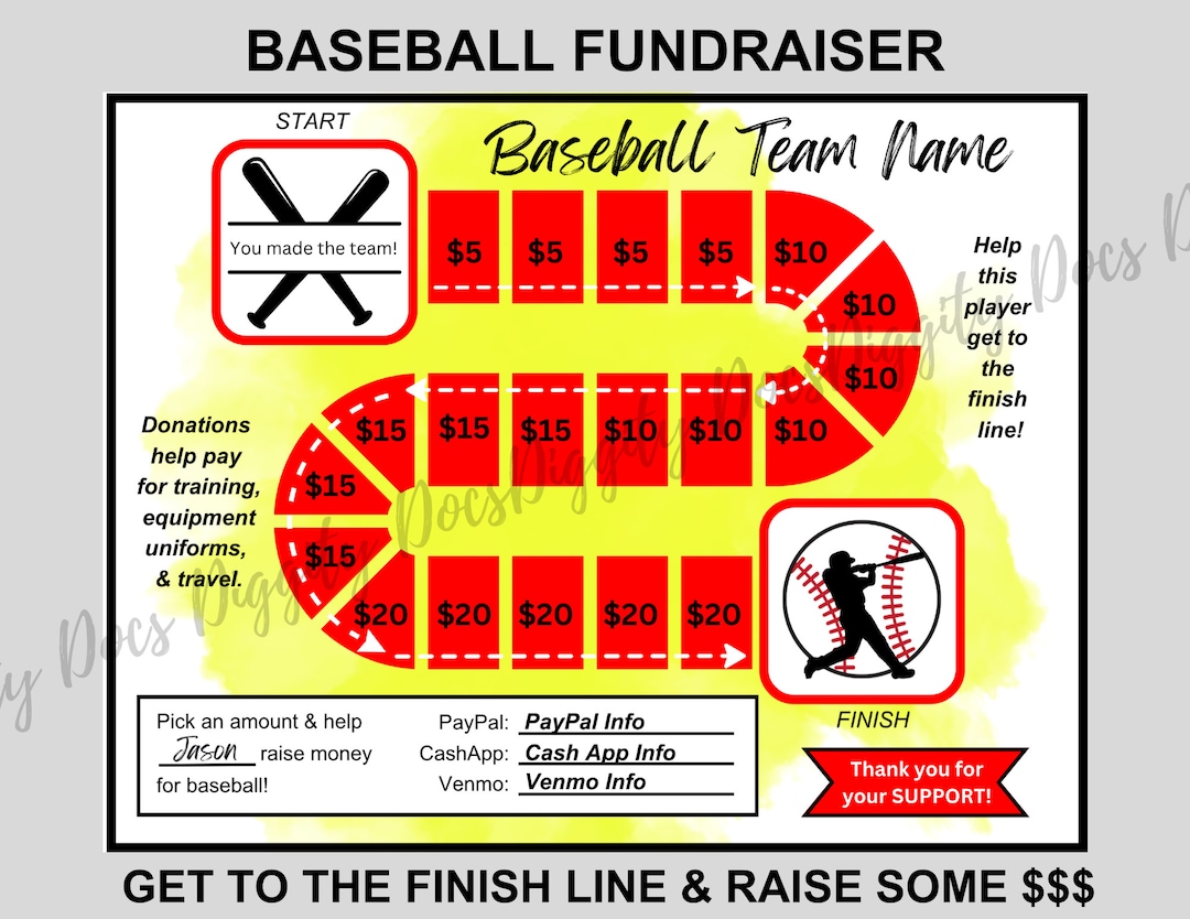 UNIQUE BASEBALL Fill in Fundraiser Game Board Editable - Etsy
