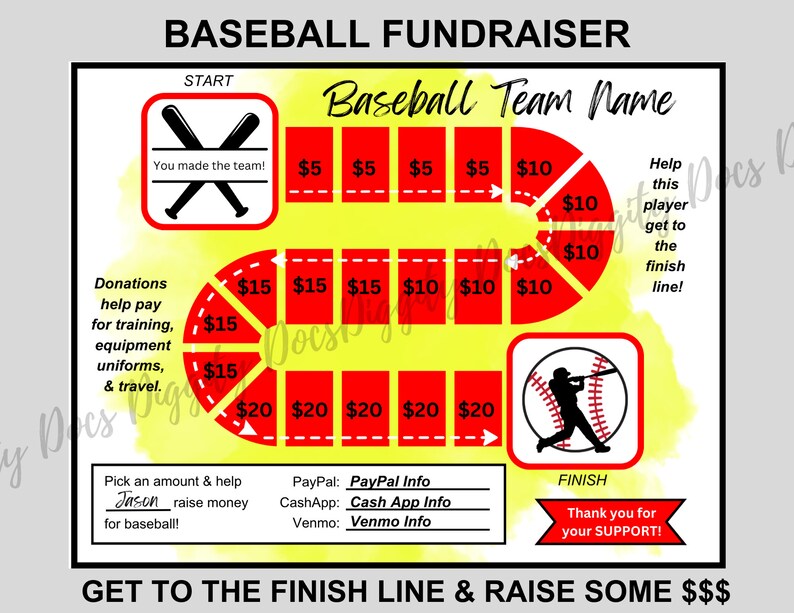UNIQUE BASEBALL Fill in Fundraiser Game Board Editable - Etsy