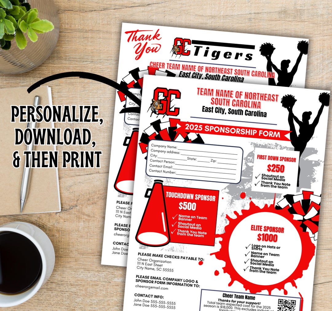 Cheer Sponsorship Flyer Template | Editable Canva Fundraiser Form for ...