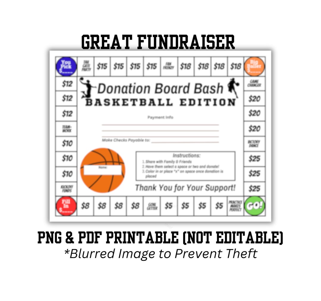 BASKETBALL Fundraiser Printable | Donation Board Bash | AAU Travel ...