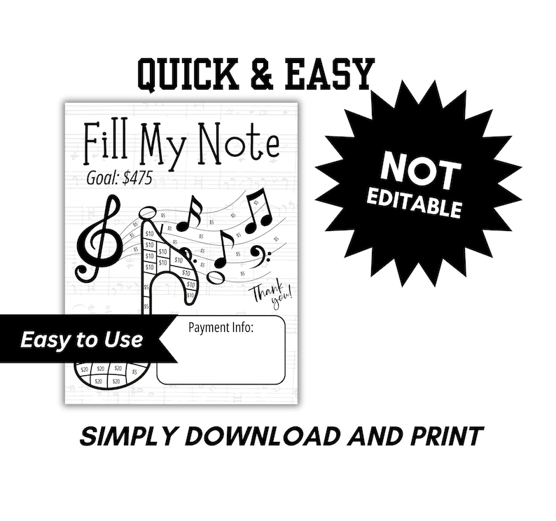 Fill My Note Fundraiser Tracker Printable, Digital Download PDF, Color ...