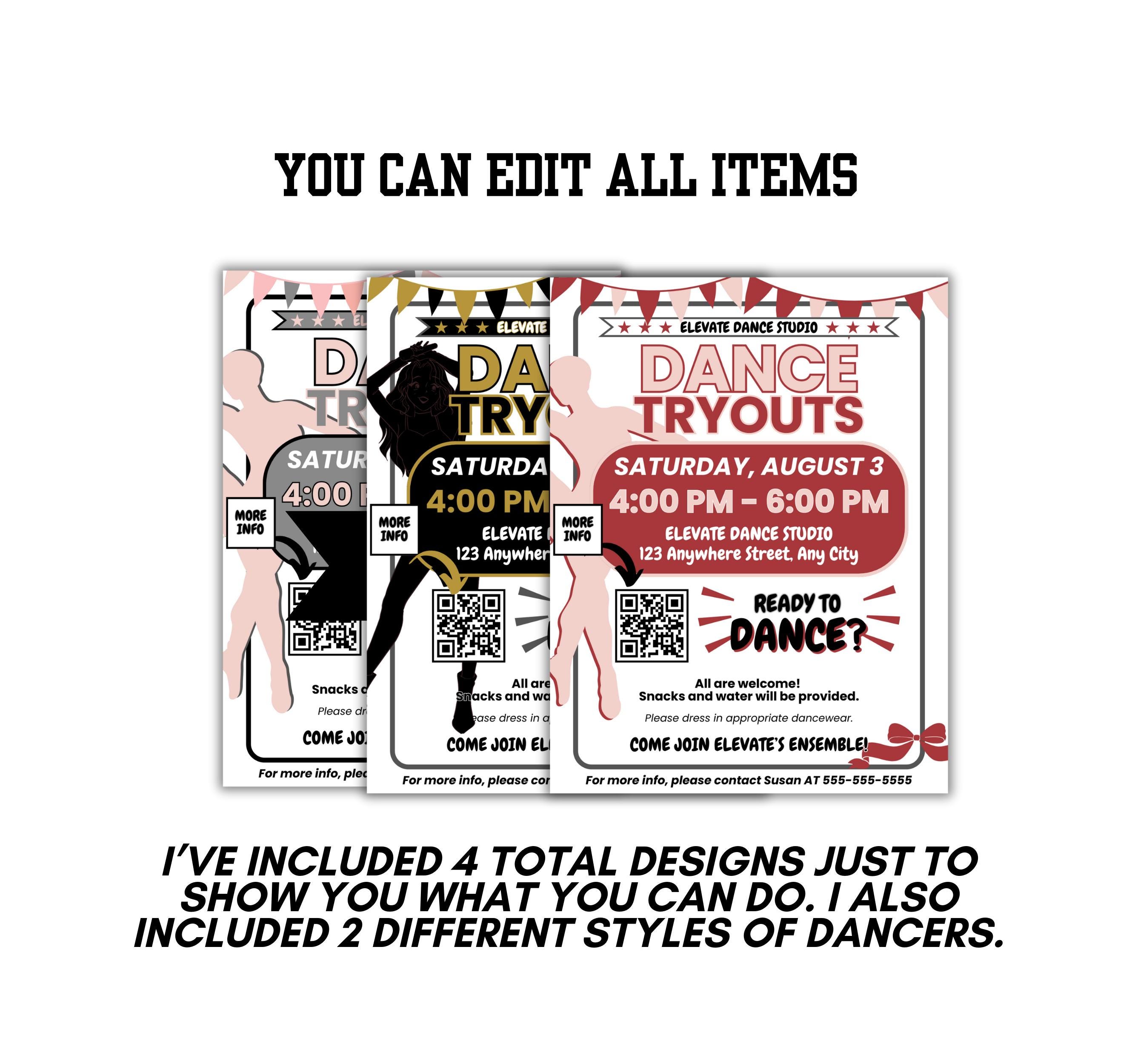 DANCE TRYOUTS, Ballet Auditions, Fully Editable Template, Flyer, Dance ...