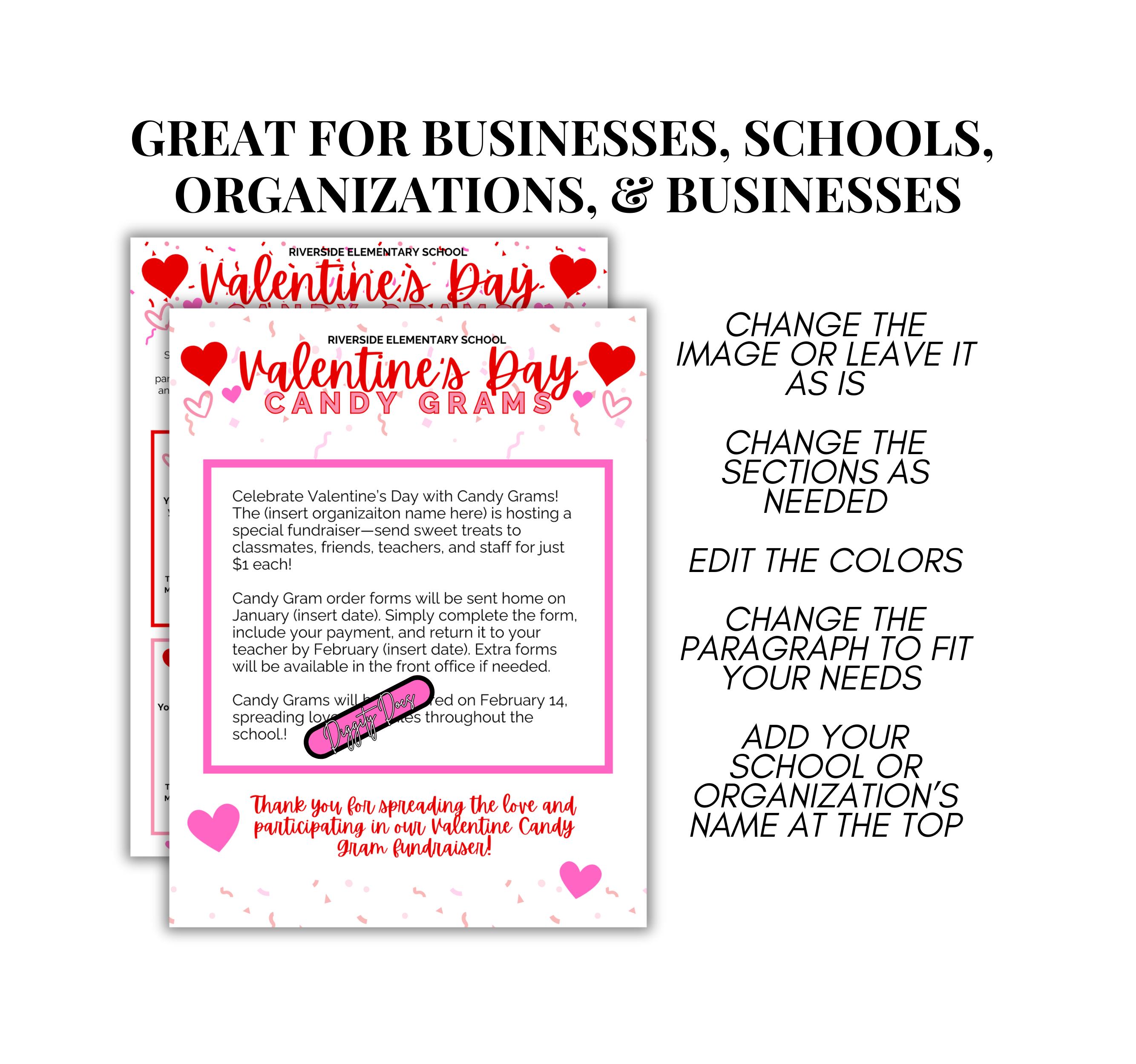 Editable Valentine's Day Fundraiser Candy Grams, Fill My Heart! A Fun ...