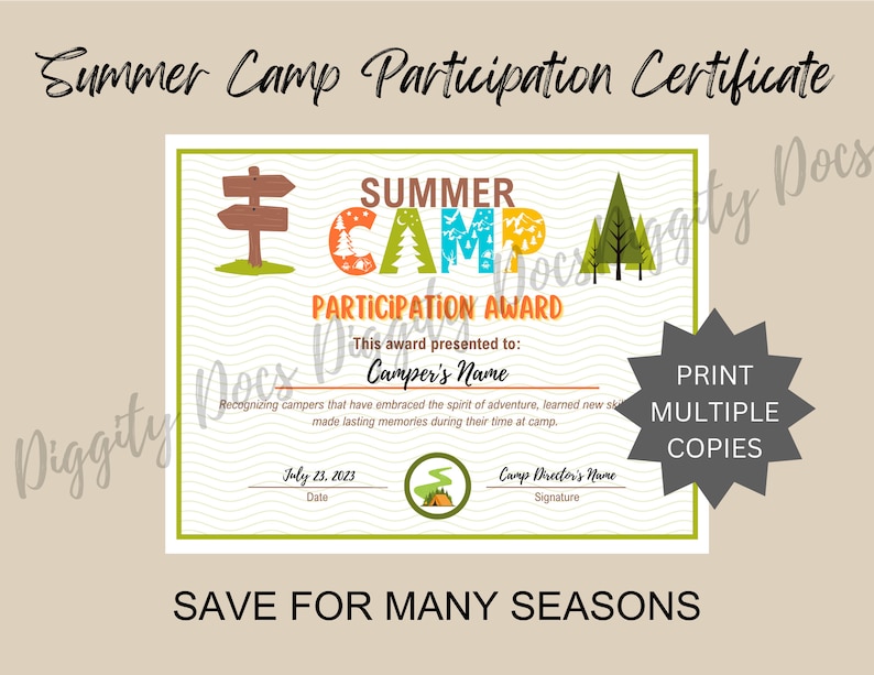 Editable Summer Camp Certificates Personalize and Celebrate Camp ...