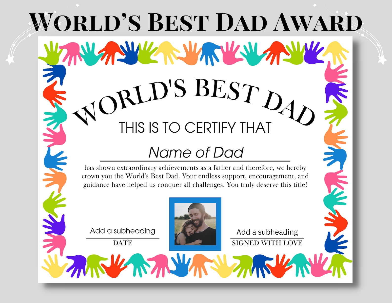 FATHER'S DAY Award Certificate Editable Father's Day Award Gift ...