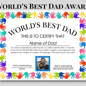 FATHER'S DAY Award Certificate | Editable Father's Day Award Gift ...