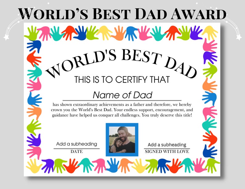 FATHER'S DAY Award Certificate | Editable Father's Day Award Gift ...