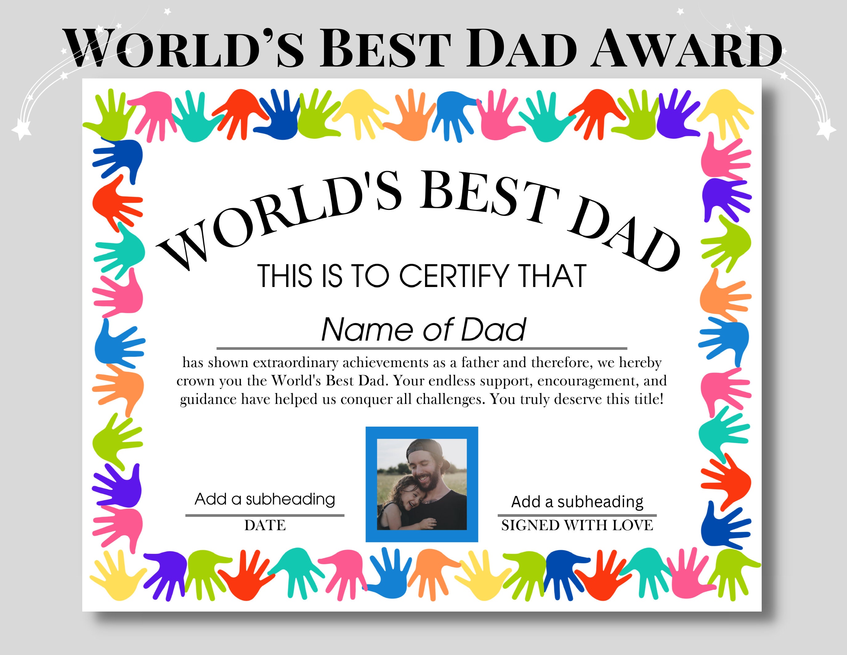 FATHER'S DAY Award Certificate Editable Father's Day Award Gift ...