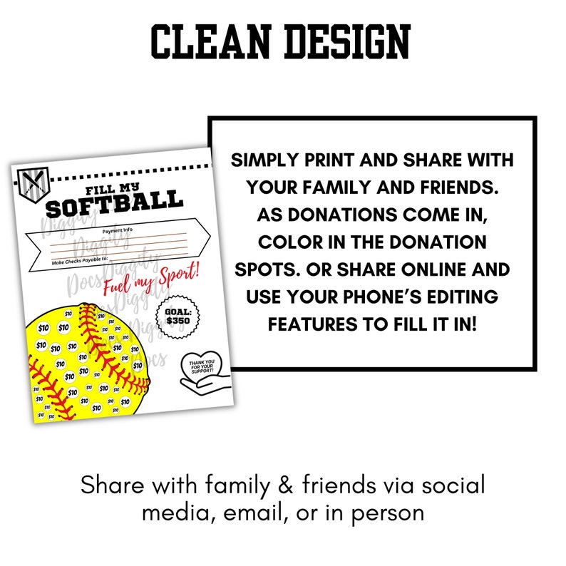 Fill My Softball Fundraiser Printable 8.5 X 11 Color-in Donation Spots ...