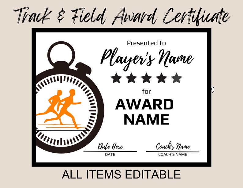 EDITABLE Track & Field Award Certificates Track and Field - Etsy