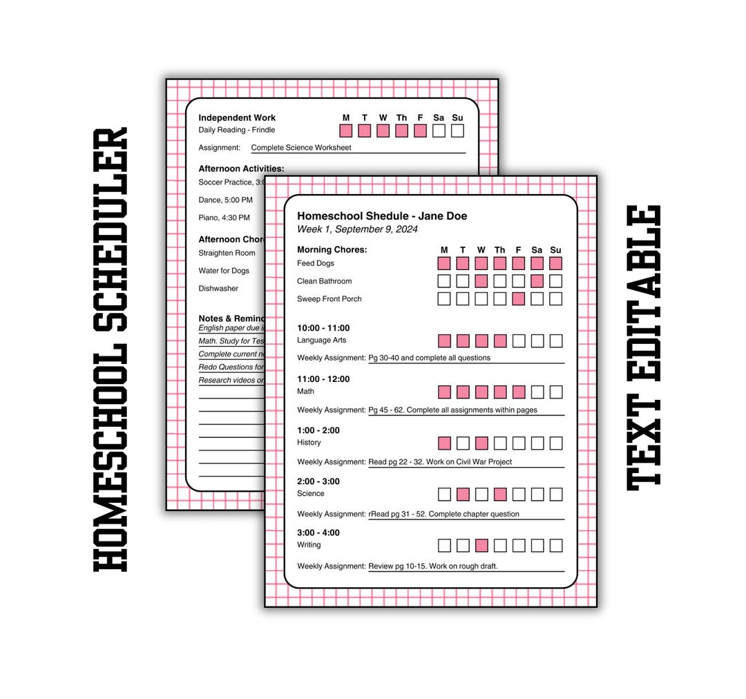 Homeschool Planner Printable - Simple Weekly Planner, Text Can Be ...