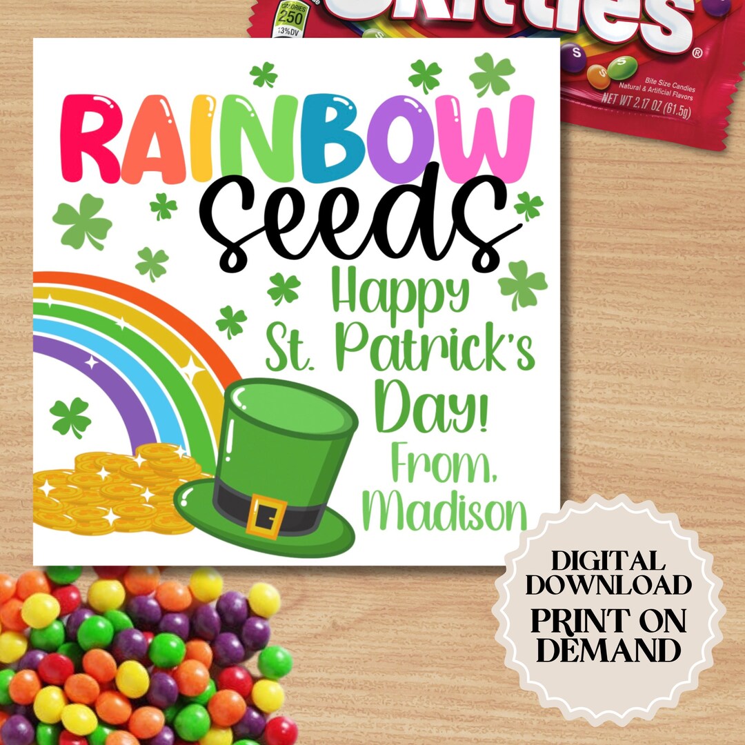St. Patrick’s Day Rainbow Candy Gift Tags | Printable PDF - Etsy