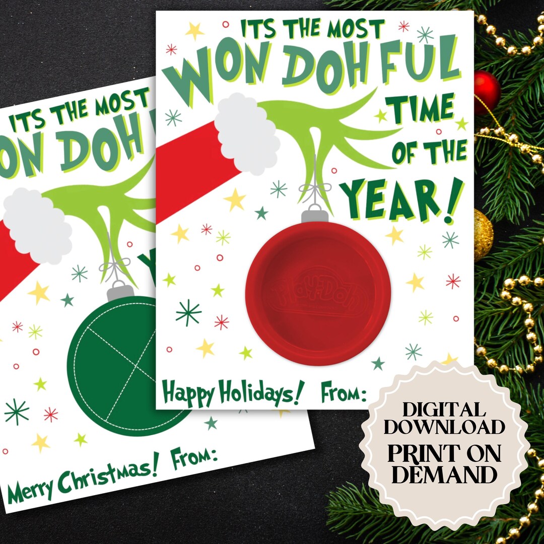 Grinch Christmas Play Doh Cards, Holiday Favor Tags (printable PDF) - Etsy
