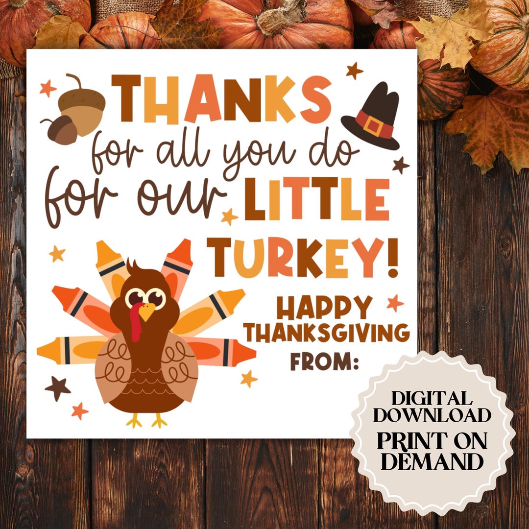 Thanksgiving Gift Tags for Teachers, Baby Sitters, Nannies, Care Takers ...