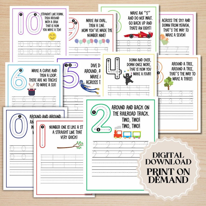 Number Formation Rhymes & Practice 0-10 | Printable PDF - Etsy