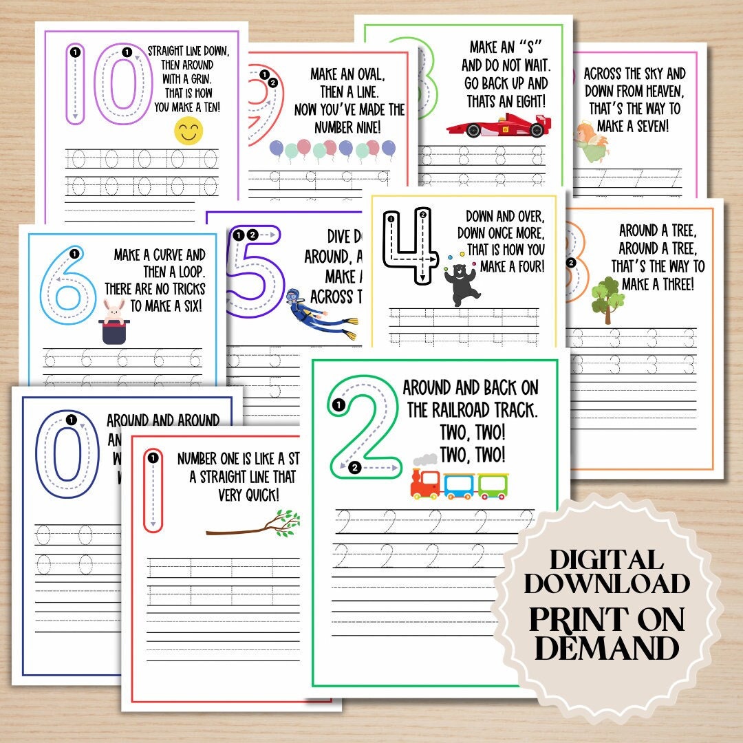 Number Formation Rhymes & Practice 0-10 | Printable PDF - Etsy