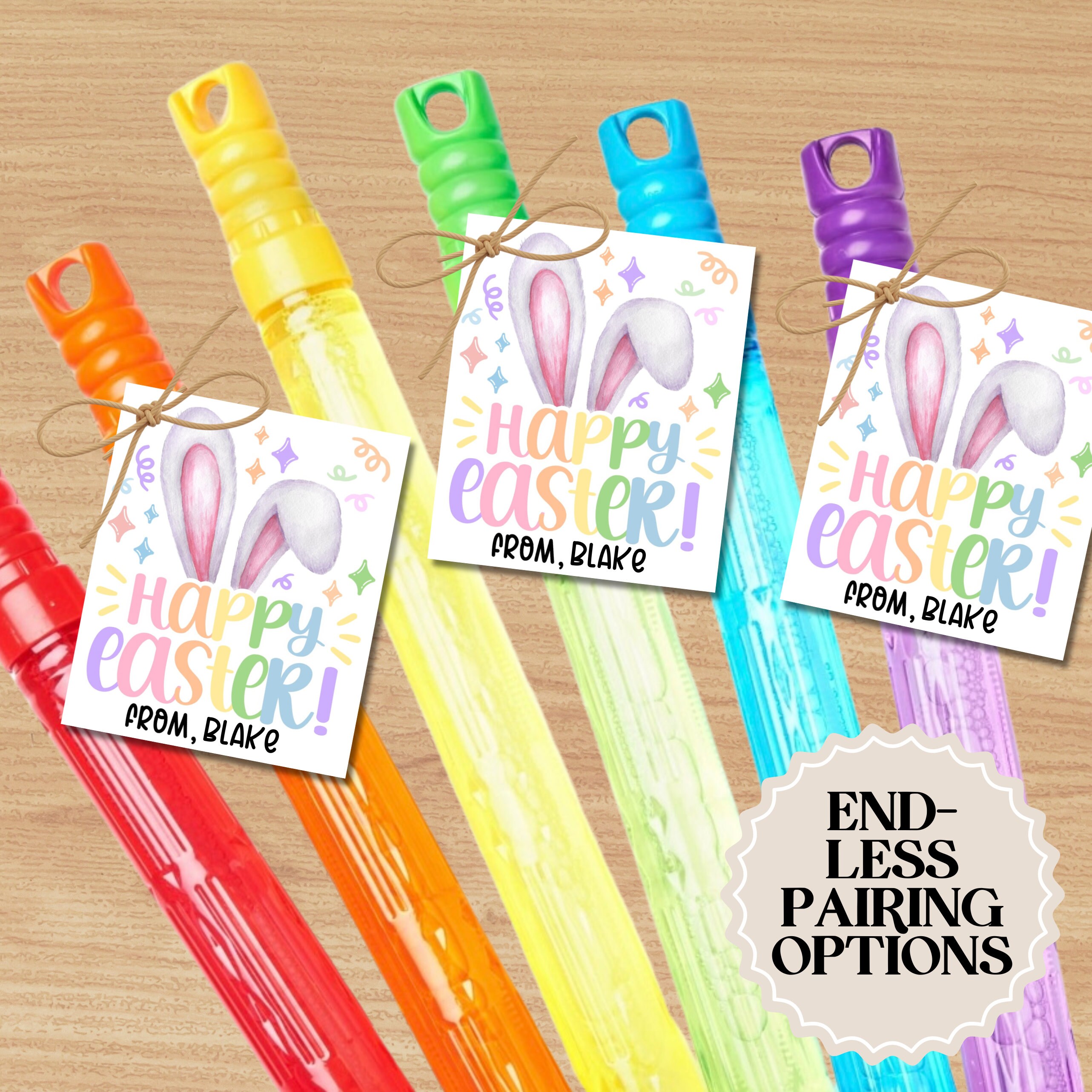 Editable Rainbow Bunny Ears Easter Gift Tags Printable PDF - Etsy