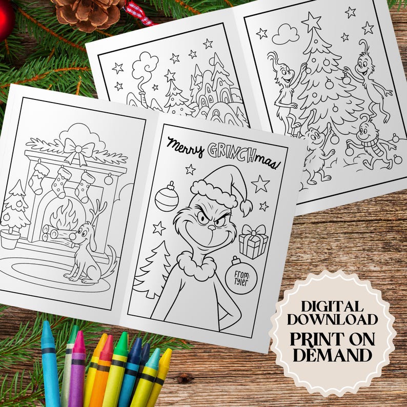 DIY Grinch Inspired Christmas Coloring Book, Class Favors, Christmas ...