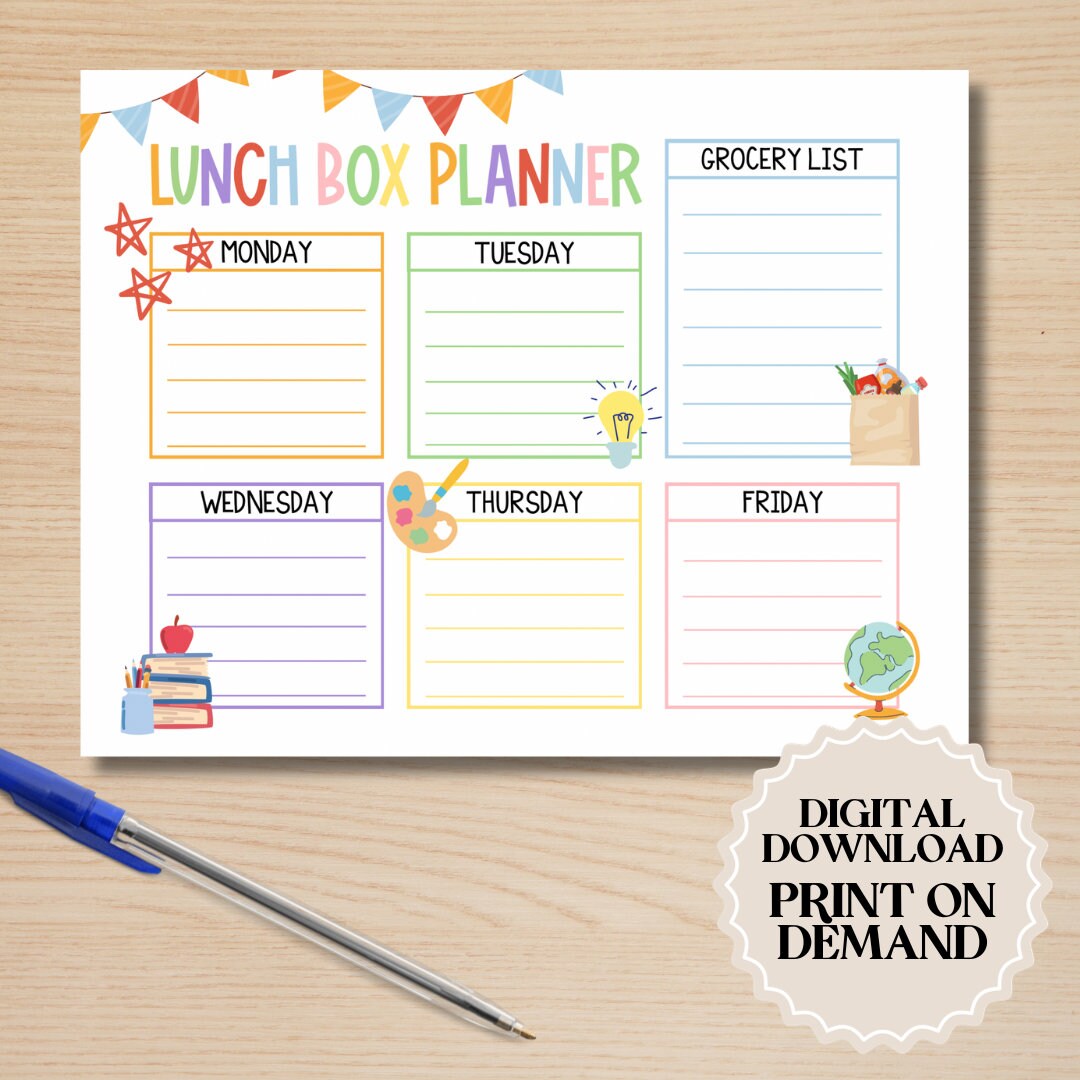 Weekly Lunch Box Planner | Printable PDF - Etsy