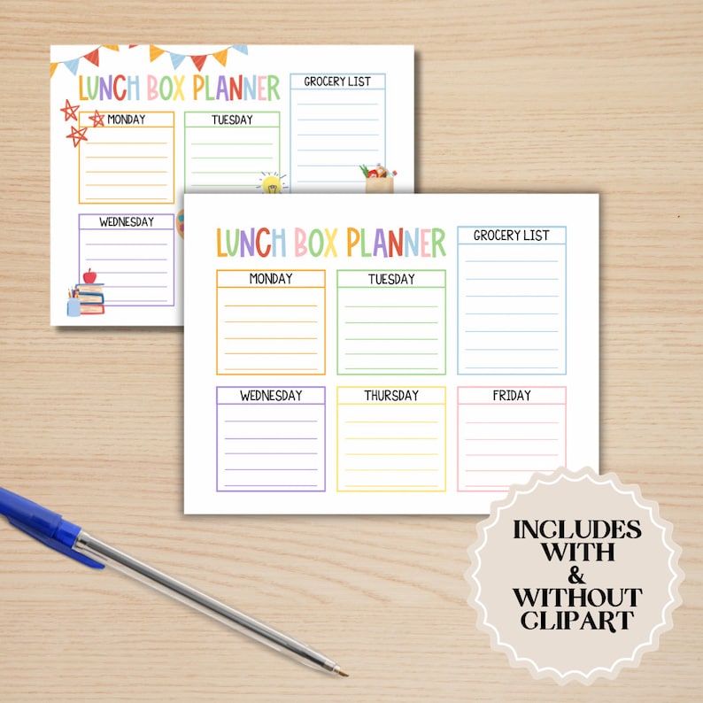 Weekly Lunch Box Planner Printable PDF - Etsy