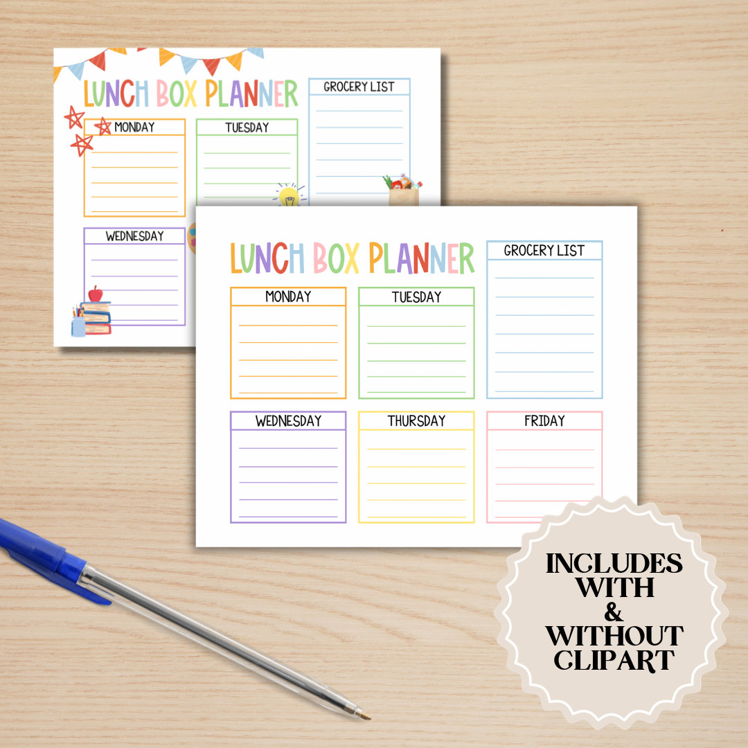 Weekly Lunch Box Planner Printable PDF - Etsy