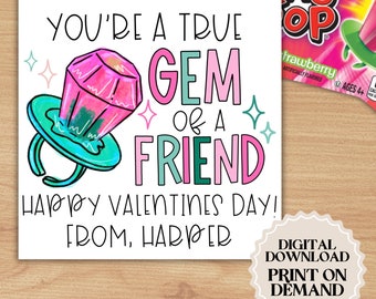 Printable Ring Pop Gem Valentines, Valentine Class Gift, Editable ...