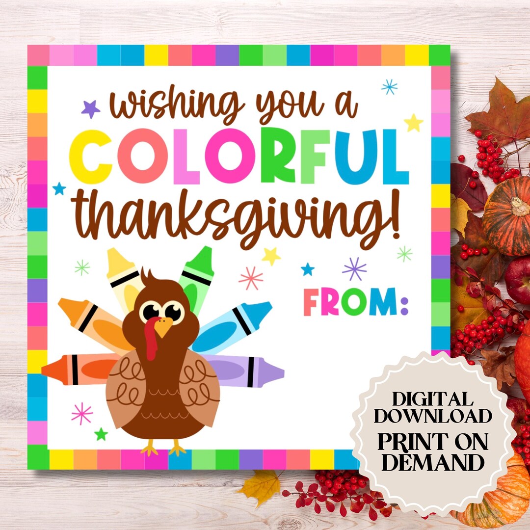 Colorful Thanksgiving Turkey Gift Tags | Printable PDF - Etsy