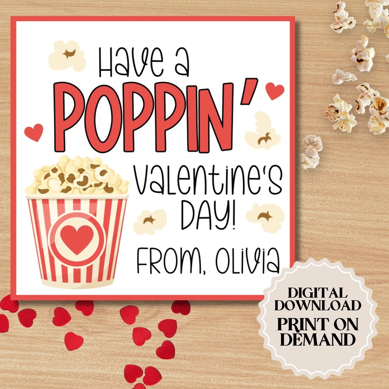 Valentine’s Day Popcorn Gift Tag | Printable PDF - Etsy