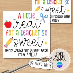 Editable Teacher Appreciation Gift Treat Tag | Printable PDF - Etsy