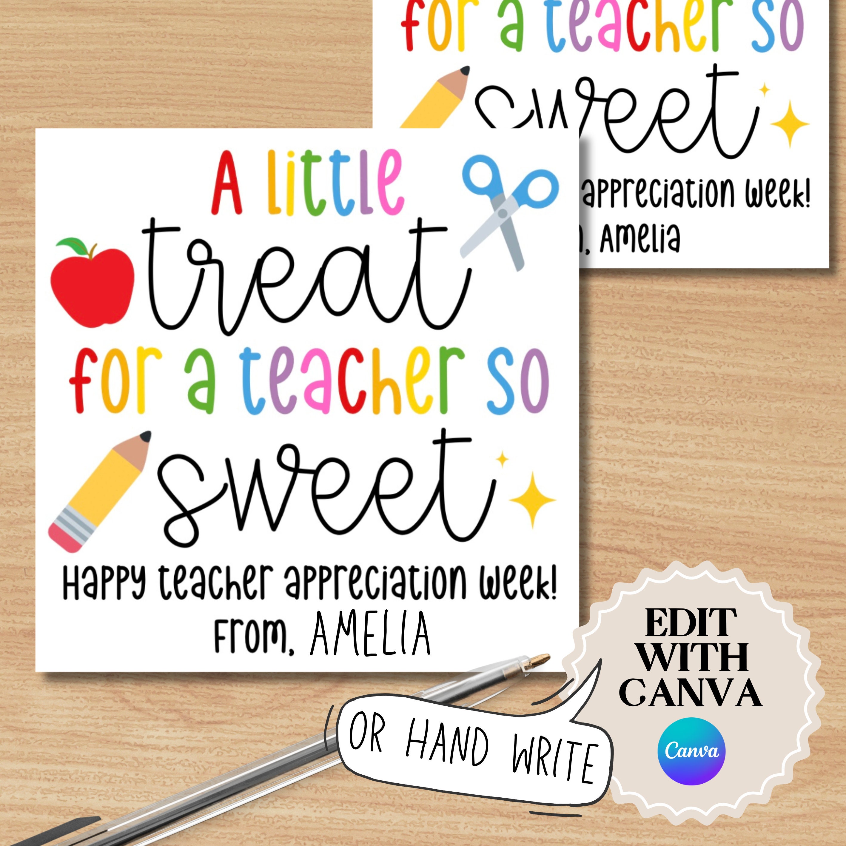 Editable Teacher Appreciation Gift Treat Tag | Printable PDF - Etsy