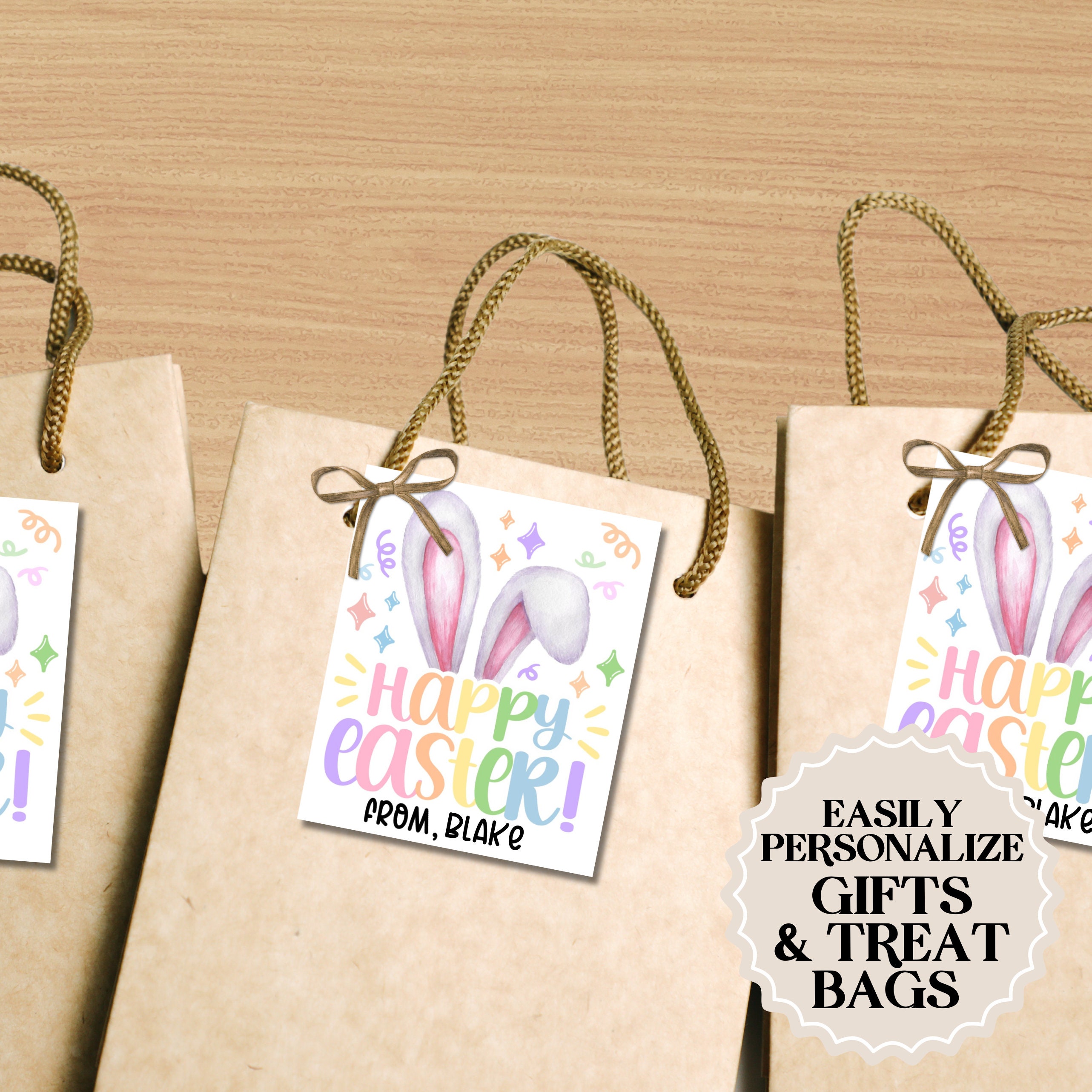 Editable Rainbow Bunny Ears Easter Gift Tags Printable PDF - Etsy