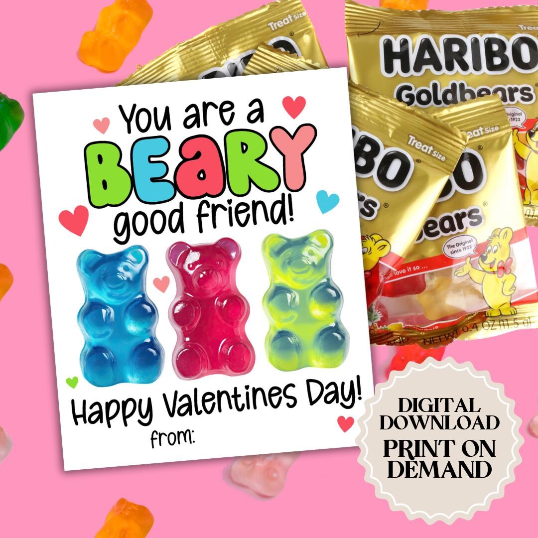 Valentines Day Gummy Bear Favor Tags | Printable PDF - Etsy