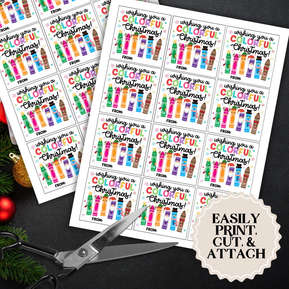 Colorful Christmas Gift Tags, Crayons, Art Supplies, Coloring Books ...