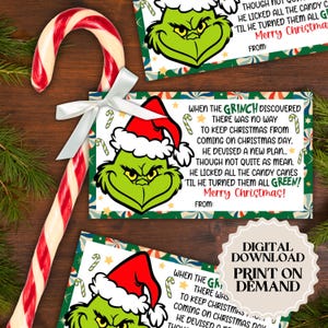 Candy Cane Grinch Inspired Christmas Gift Tags | Printable PDF - Etsy
